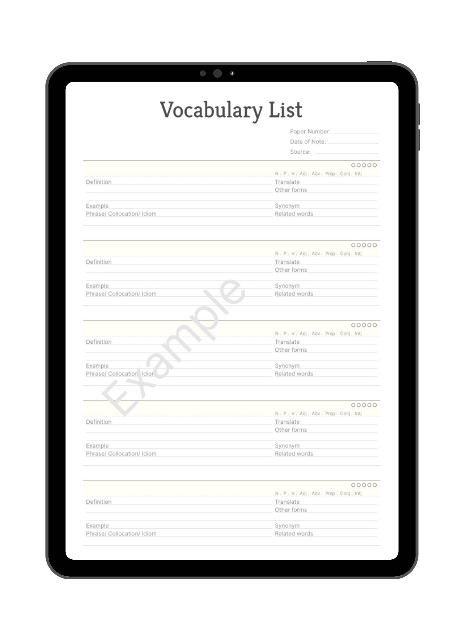 Digital Downloadable and Printable Vocabulary List Template in - Etsy