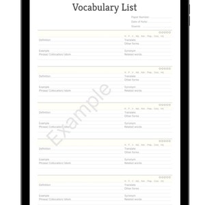 Digital Downloadable and Printable Vocabulary List Template in - Etsy