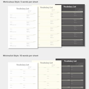 Digital Downloadable and Printable Vocabulary List Template in - Etsy