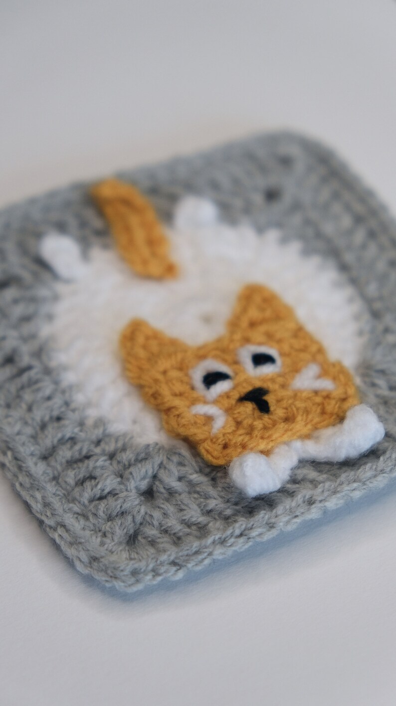 Crochet Cat Granny Square Pattern: 3D Animal Design (PDF Pattern ...