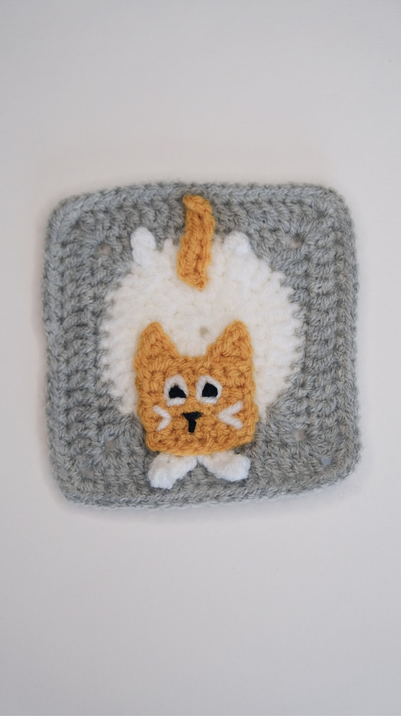 Crochet Cat Granny Square Pattern: 3D Animal Design (PDF Pattern ...