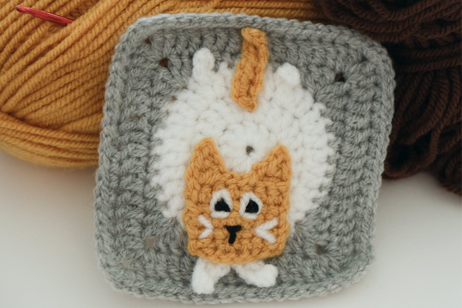 Crochet Cat Granny Square Pattern: 3D Animal Design (PDF Pattern ...