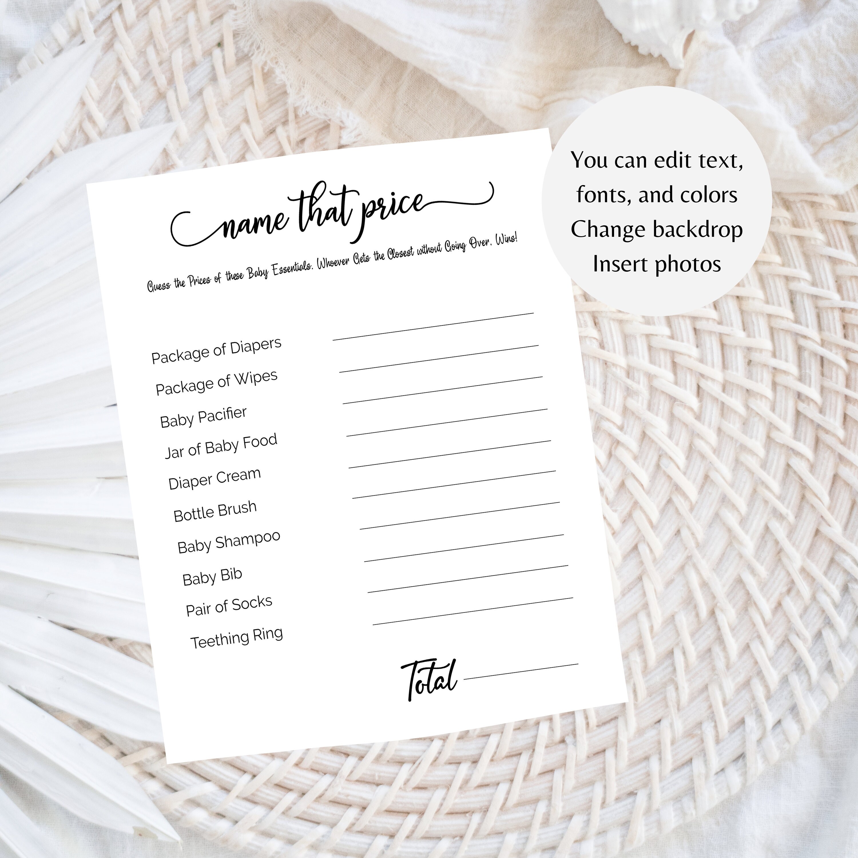 Baby Shower Game Name That Price Minimalists Games Printable Gender ...