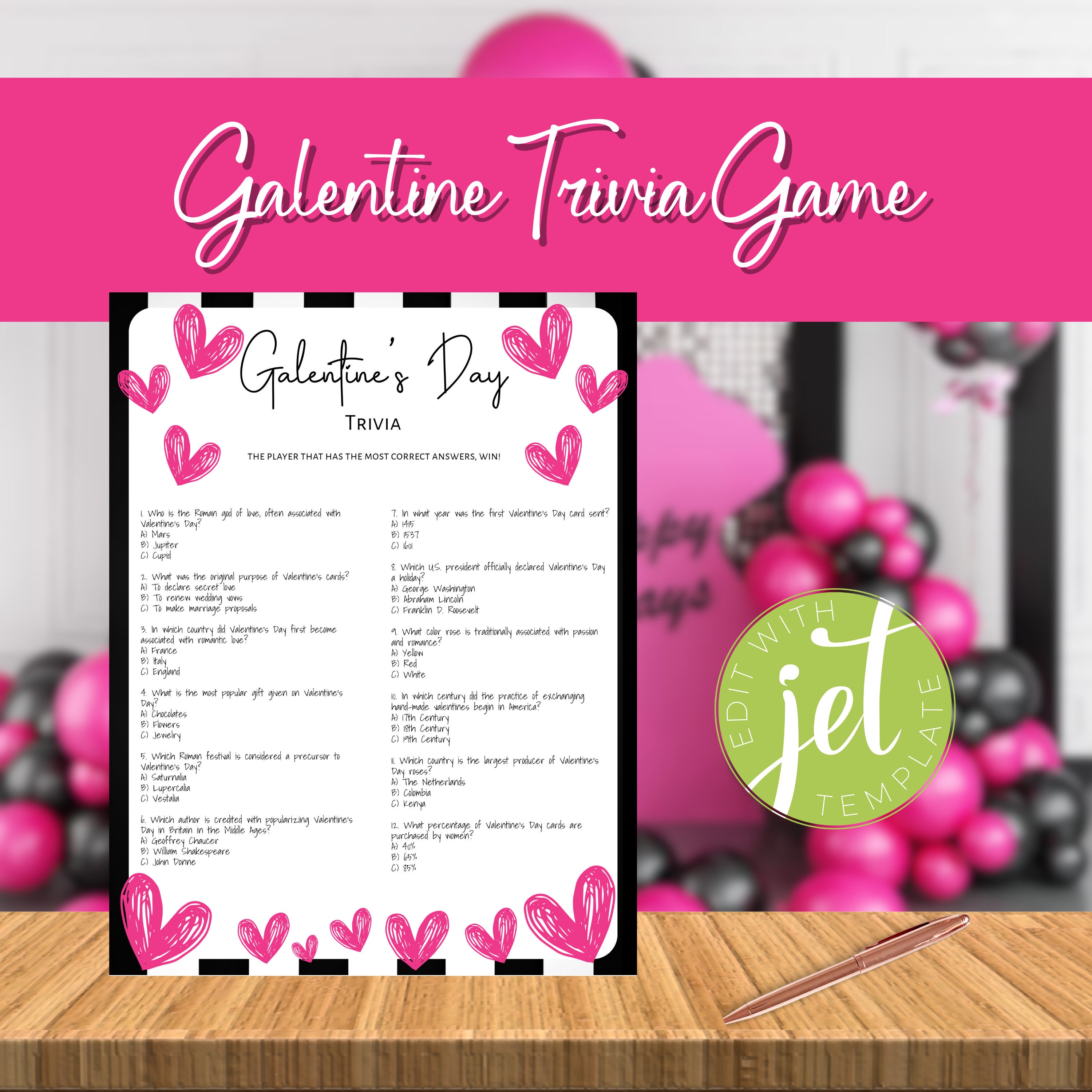 Galentine's Day Trivia Game | Galentine Game | Valentine Trivia Game ...
