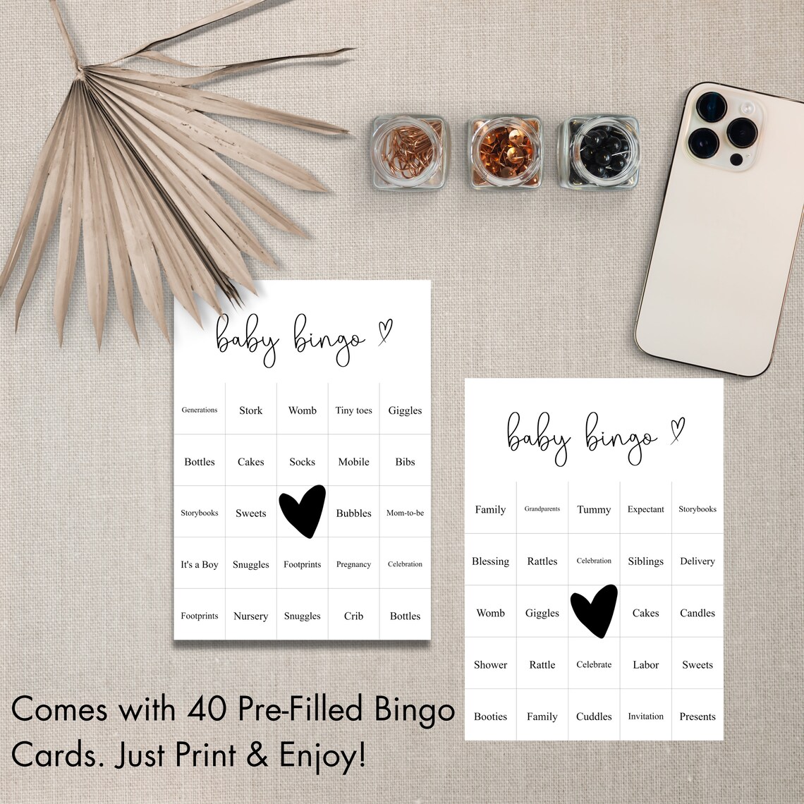 Baby Bingo Game 40 Prefilled Baby Shower Bingo Cards Baby Shower Game ...
