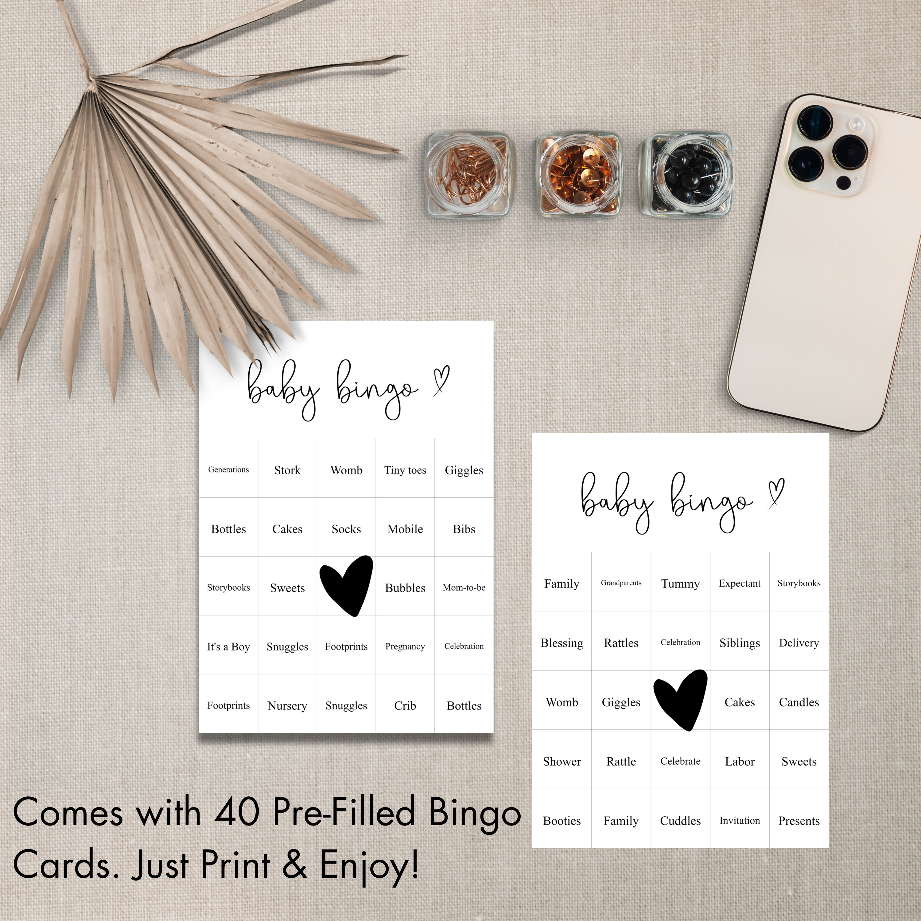 Baby Bingo Game 40 Prefilled Baby Shower Bingo Cards Baby Shower Game ...