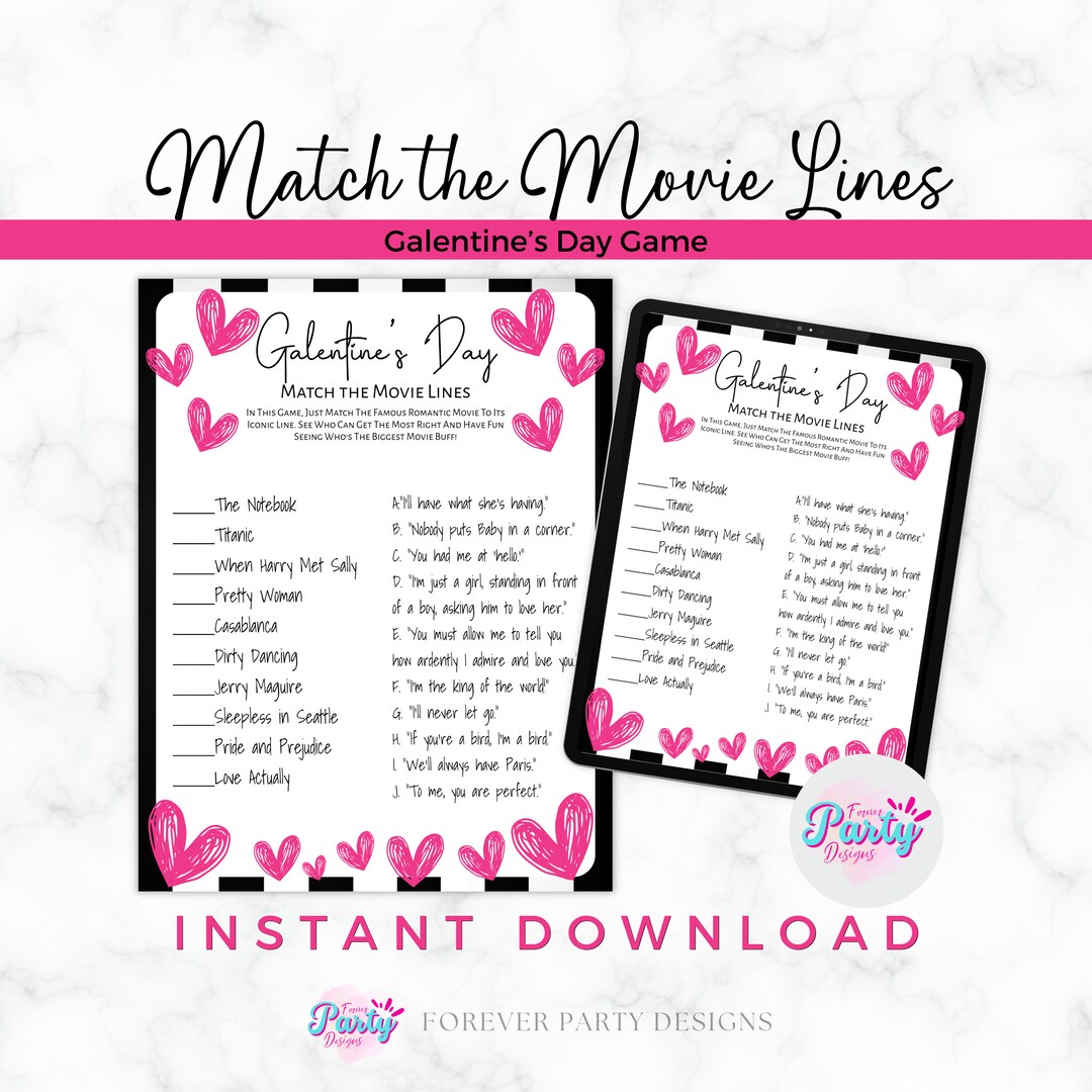 Galentine's Day Match the Movie Lines Game | Galentine Game | Love ...