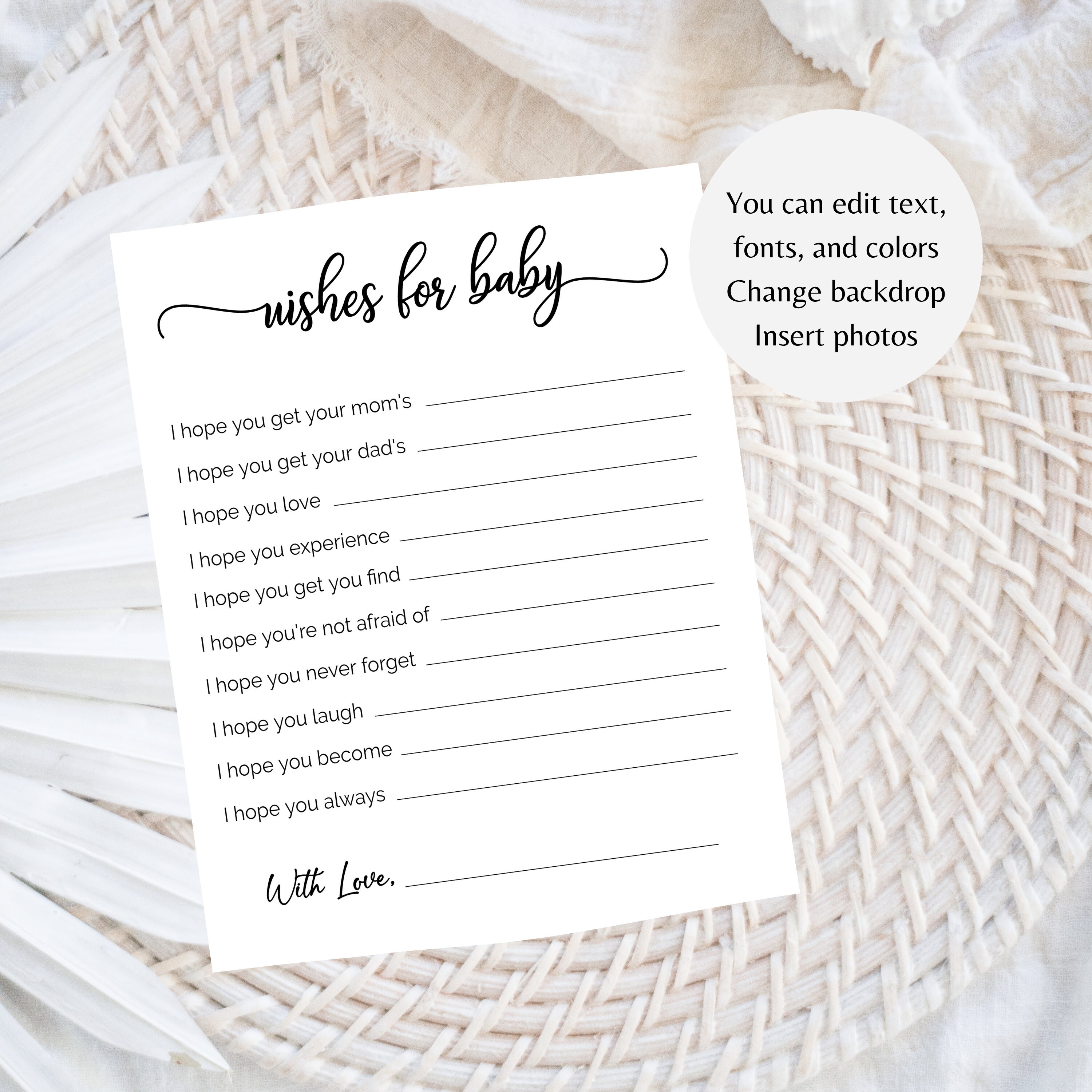 Baby Shower Game Wishes for Baby | Minimalist Baby Shower Games ...