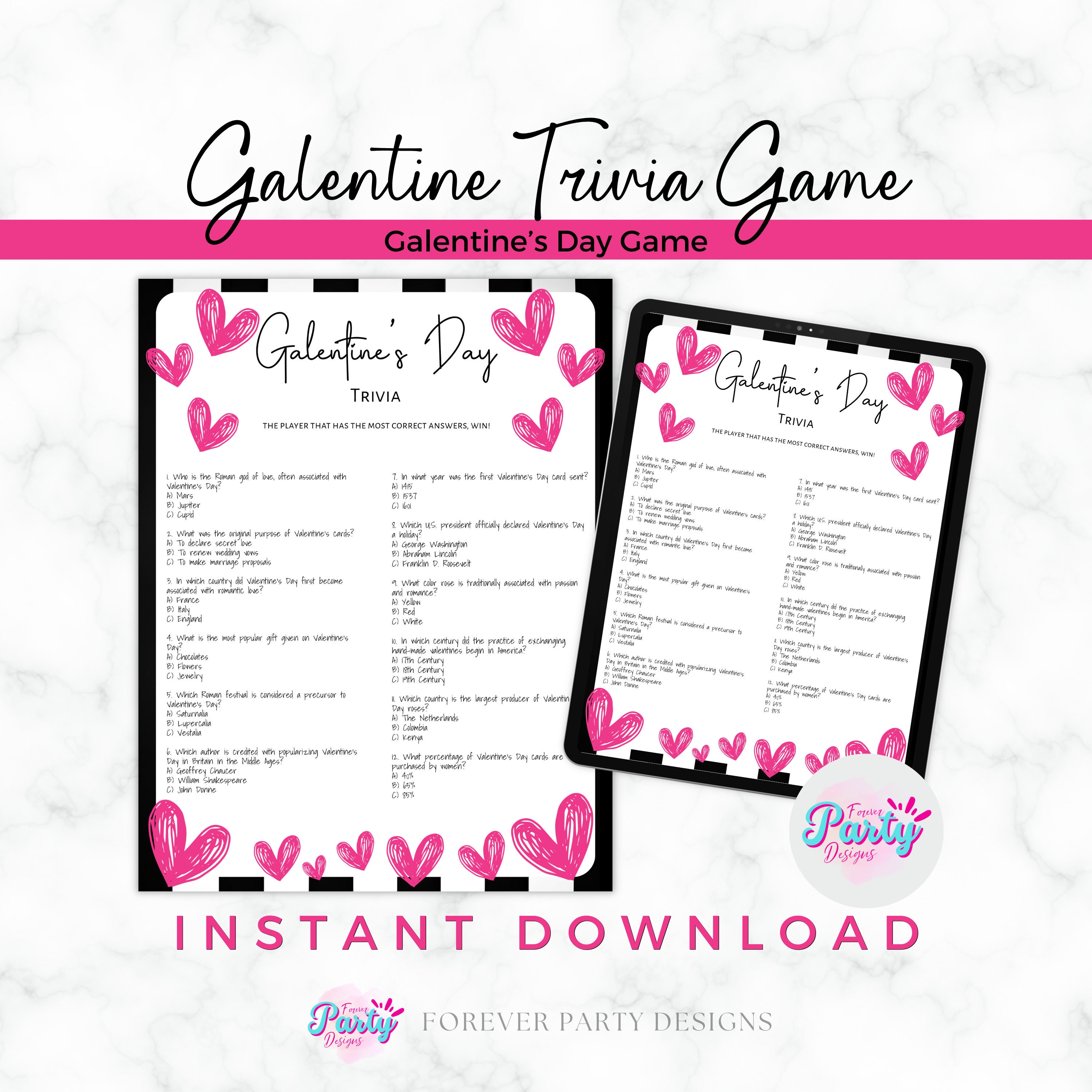 Galentine's Day Trivia Game | Galentine Game | Valentine Trivia Game ...