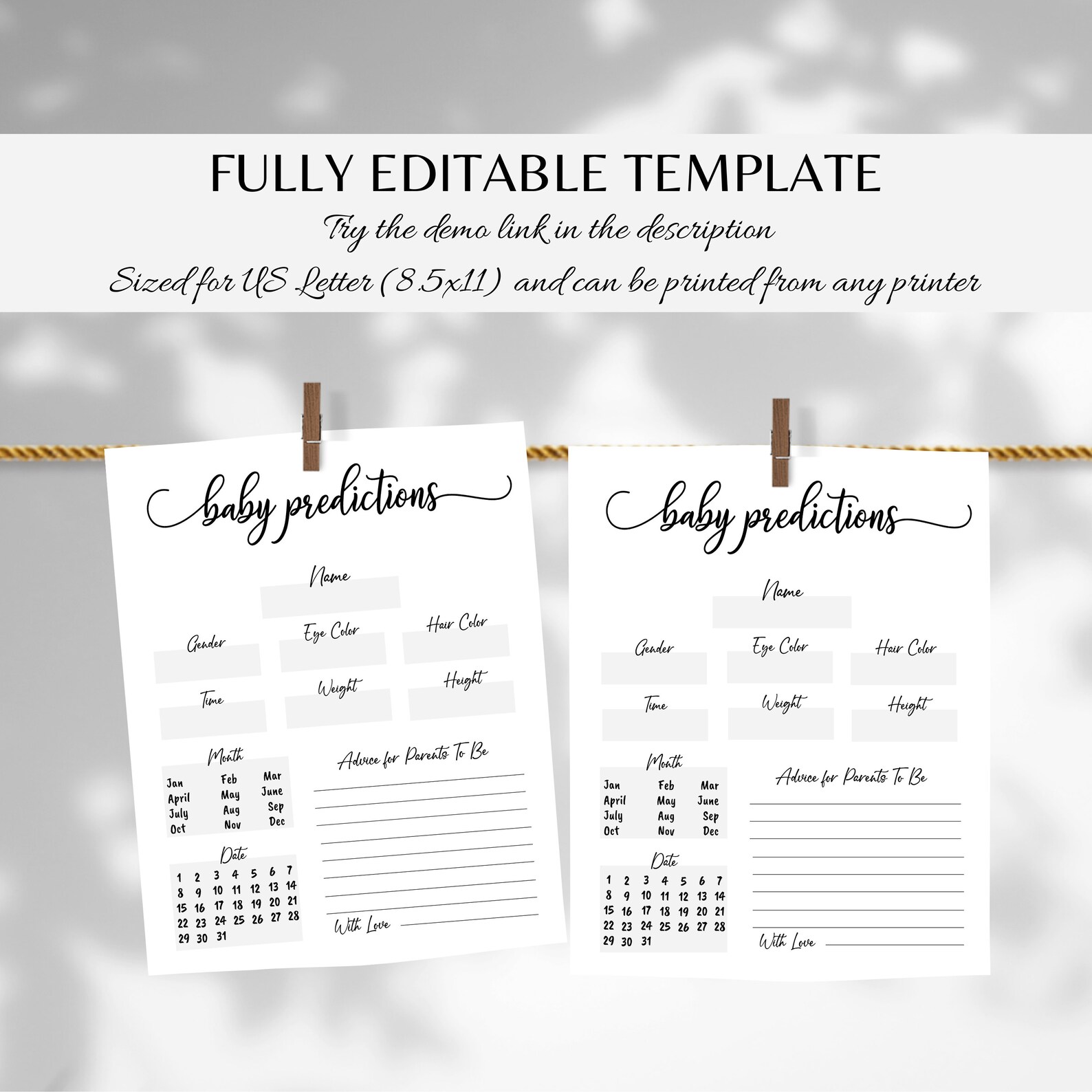 Baby Shower Game Baby Prediction | Minimalist Baby Shower Games ...