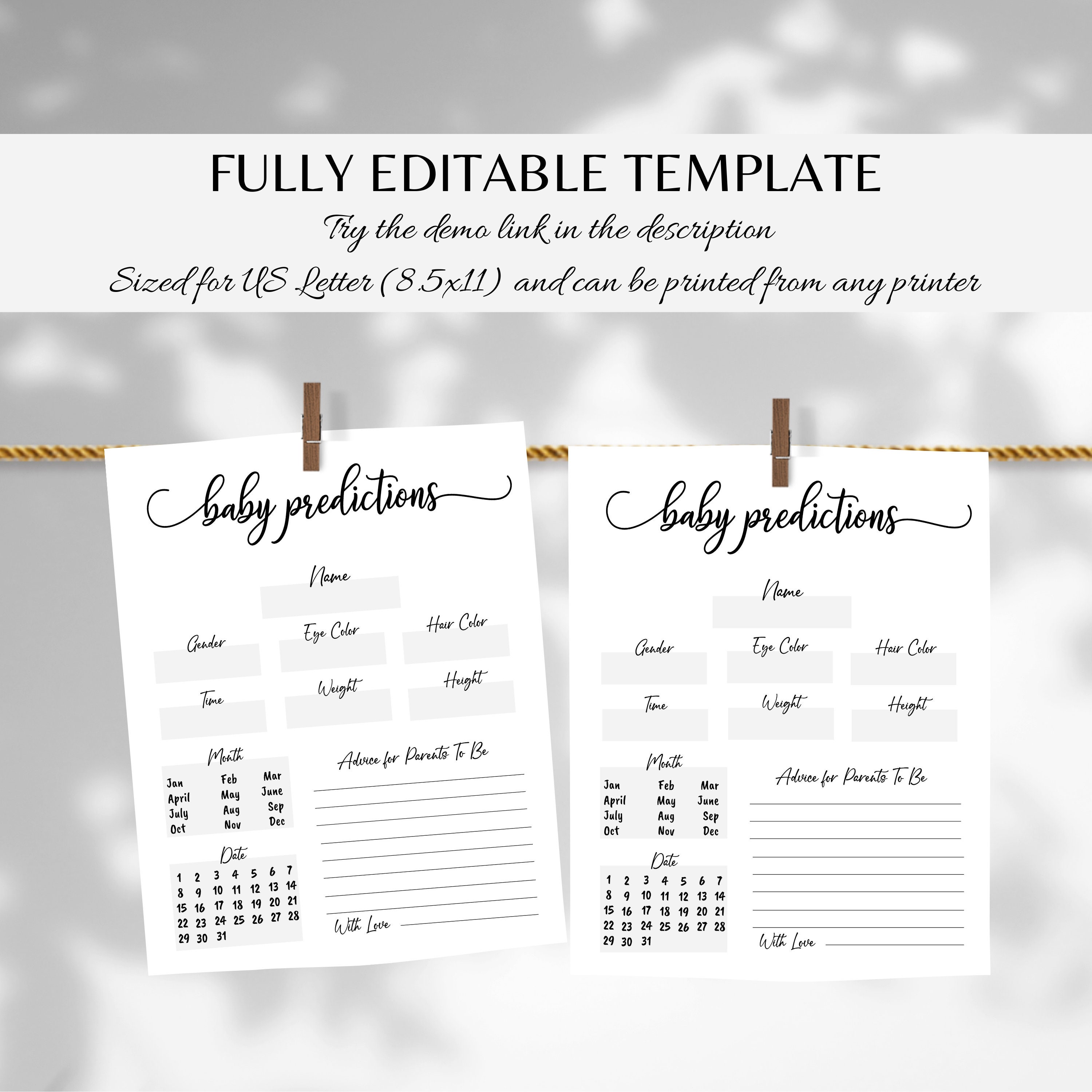 Baby Shower Game Baby Prediction Minimalist Baby Shower Games Printable ...