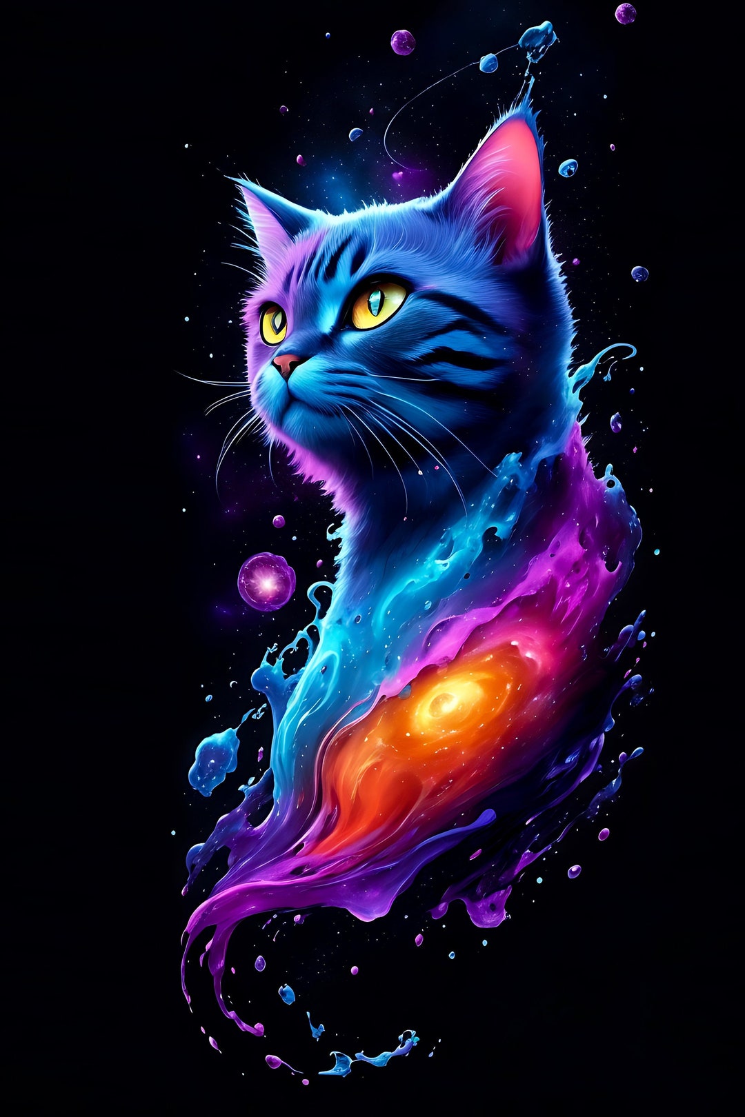 Cyberpunk Cat Galactic Cat Head Coming Out of a Space Nebula, Cosmic ...