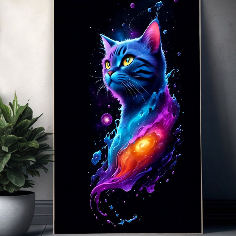 Cyberpunk Cat Galactic Cat Head Coming Out of a Space Nebula, Cosmic ...