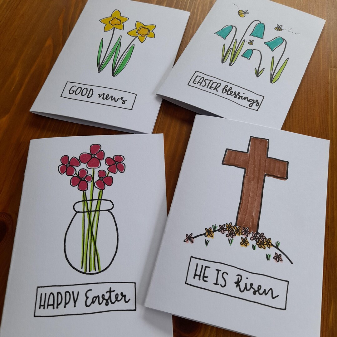 Hand Drawn Christian Easter Cards With Various Calligraphy Greetings ...