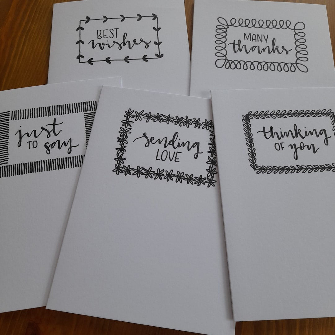 Mixed Greetings With B&W Border Card Pack ~ 5 Cards (A6 Size, White ...
