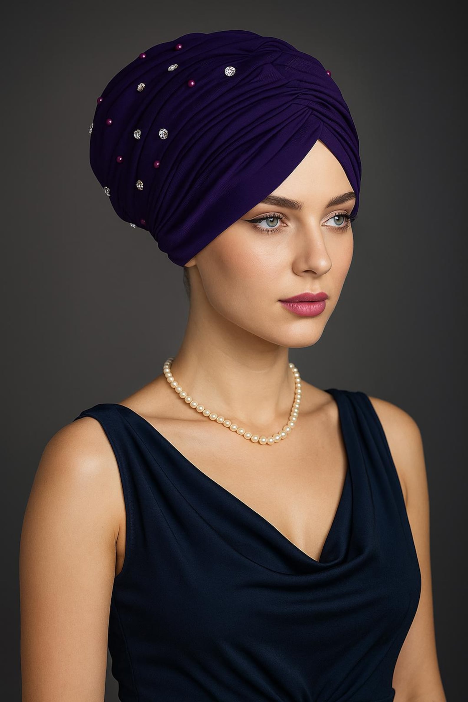 Luxury Pearl & Rhinestone Turban | Elegant Handmade Sandy Fabric ...