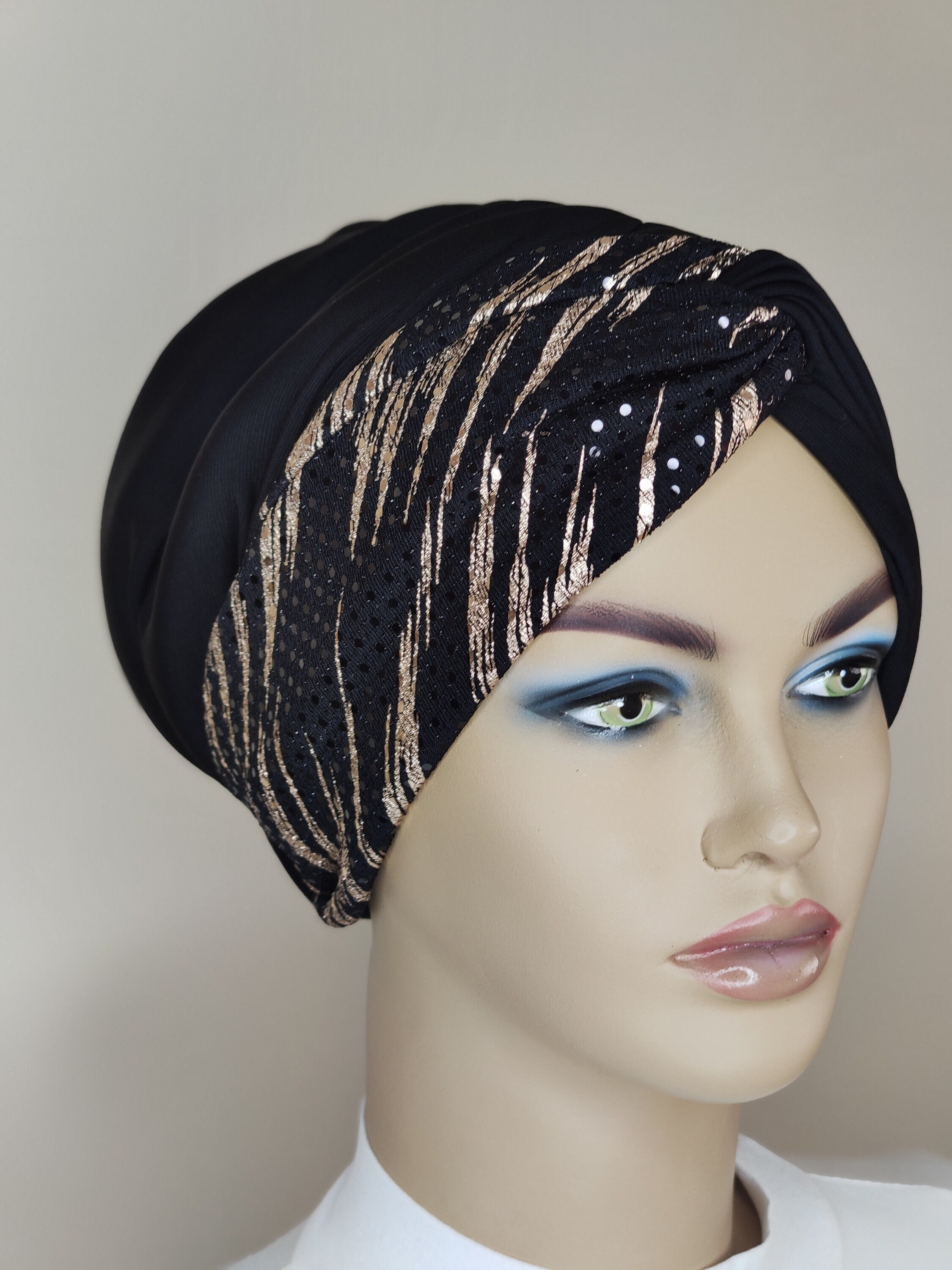 Leather Gilded Print Silk Turban: Embellished Cotton Headwrap - Etsy
