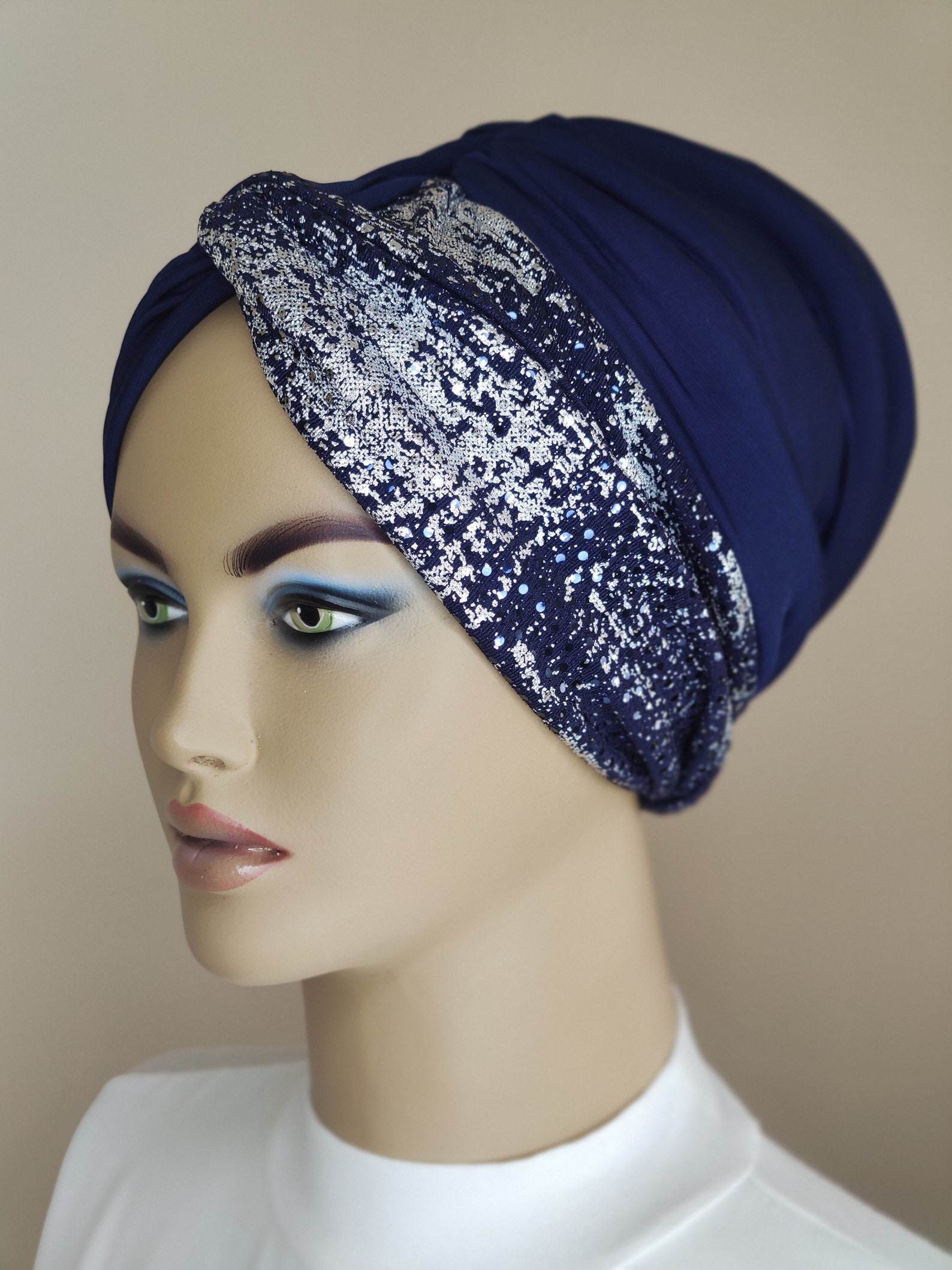 Leather Gilded Print Silk Turban: Embellished Cotton Headwrap - Etsy