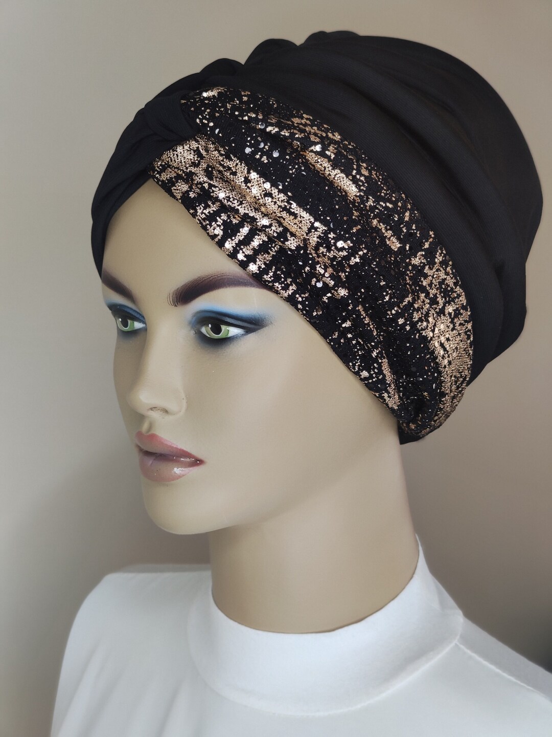 Leather Gilded Print Silk Turban: Embellished Cotton Headwrap - Etsy