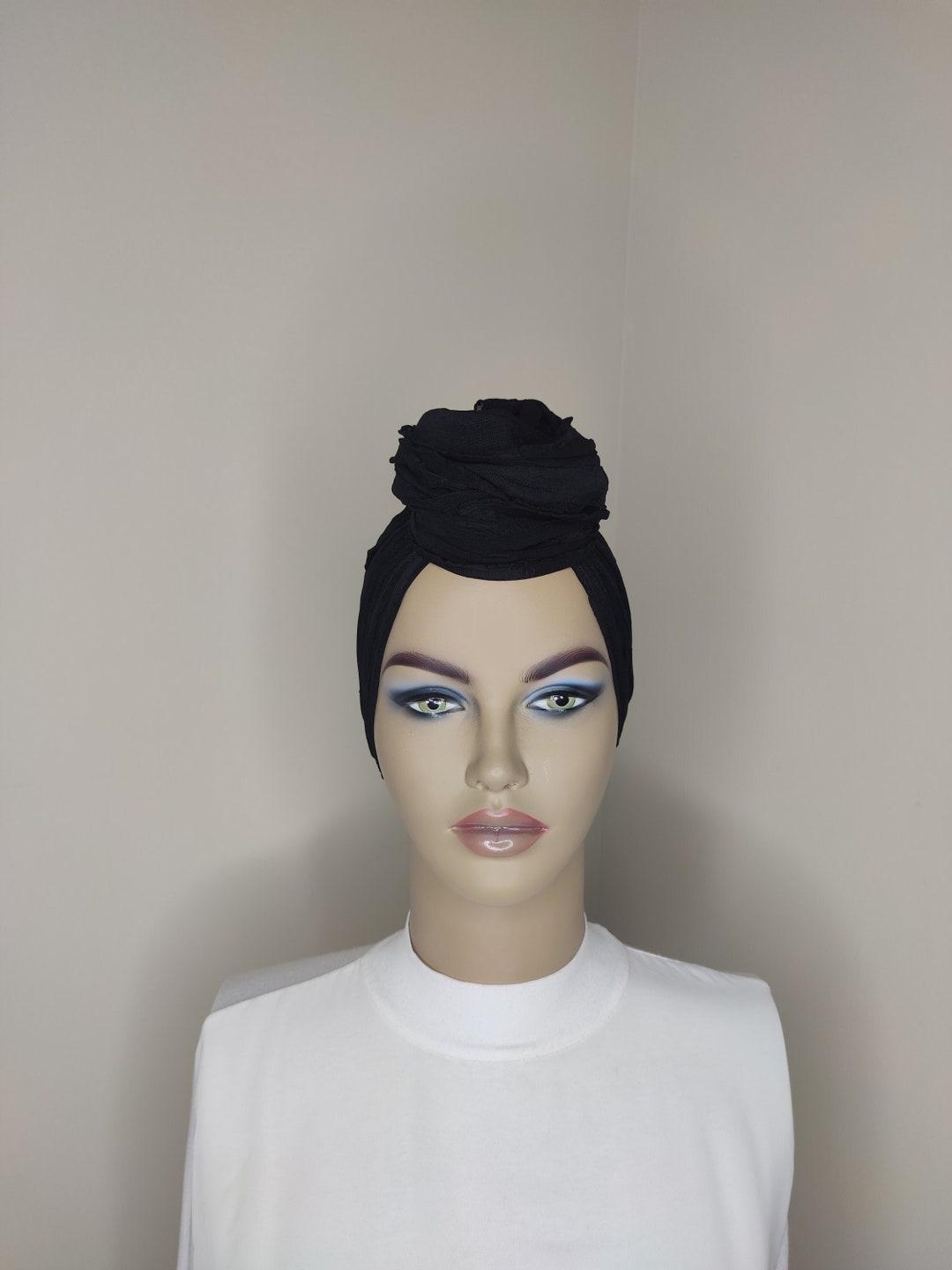 Black Turban Pretied Turban Headwrap,stretch Spandex Turban,chiffon ...