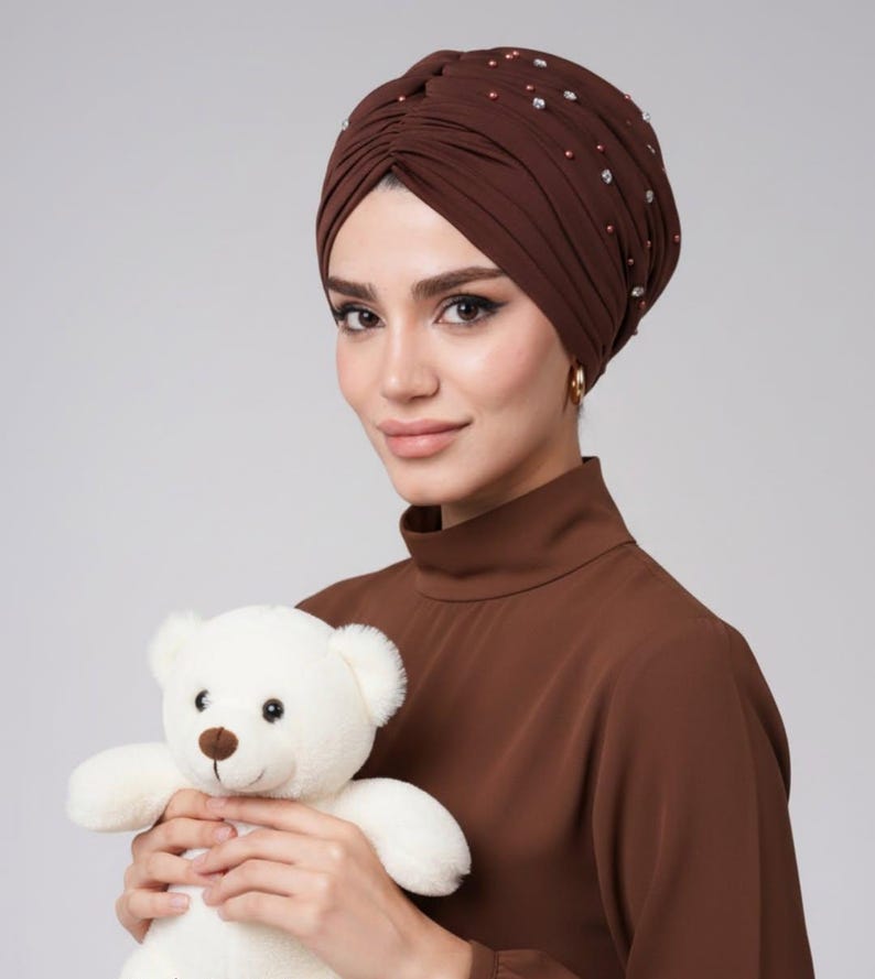 Luxury Pearl & Rhinestone Turban | Elegant Handmade Sandy Fabric ...