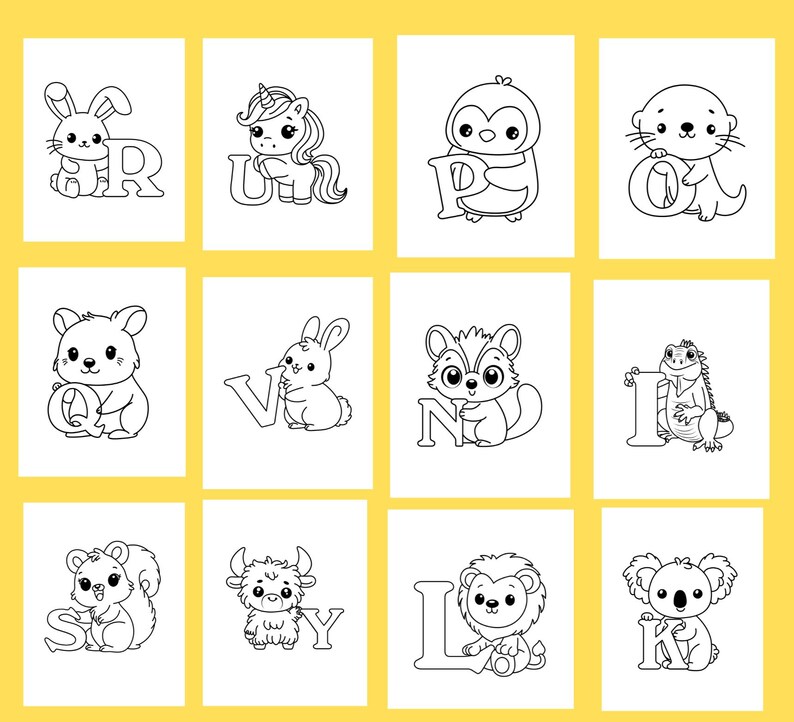 Alphabet Coloring Pages, Baby's First ABC Book (png, Jpg, Svg Digital ...