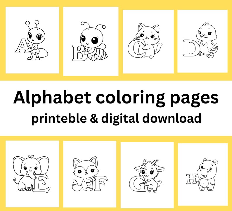 Alphabet Coloring Pages, Baby's First ABC Book (png, Jpg, Svg Digital ...