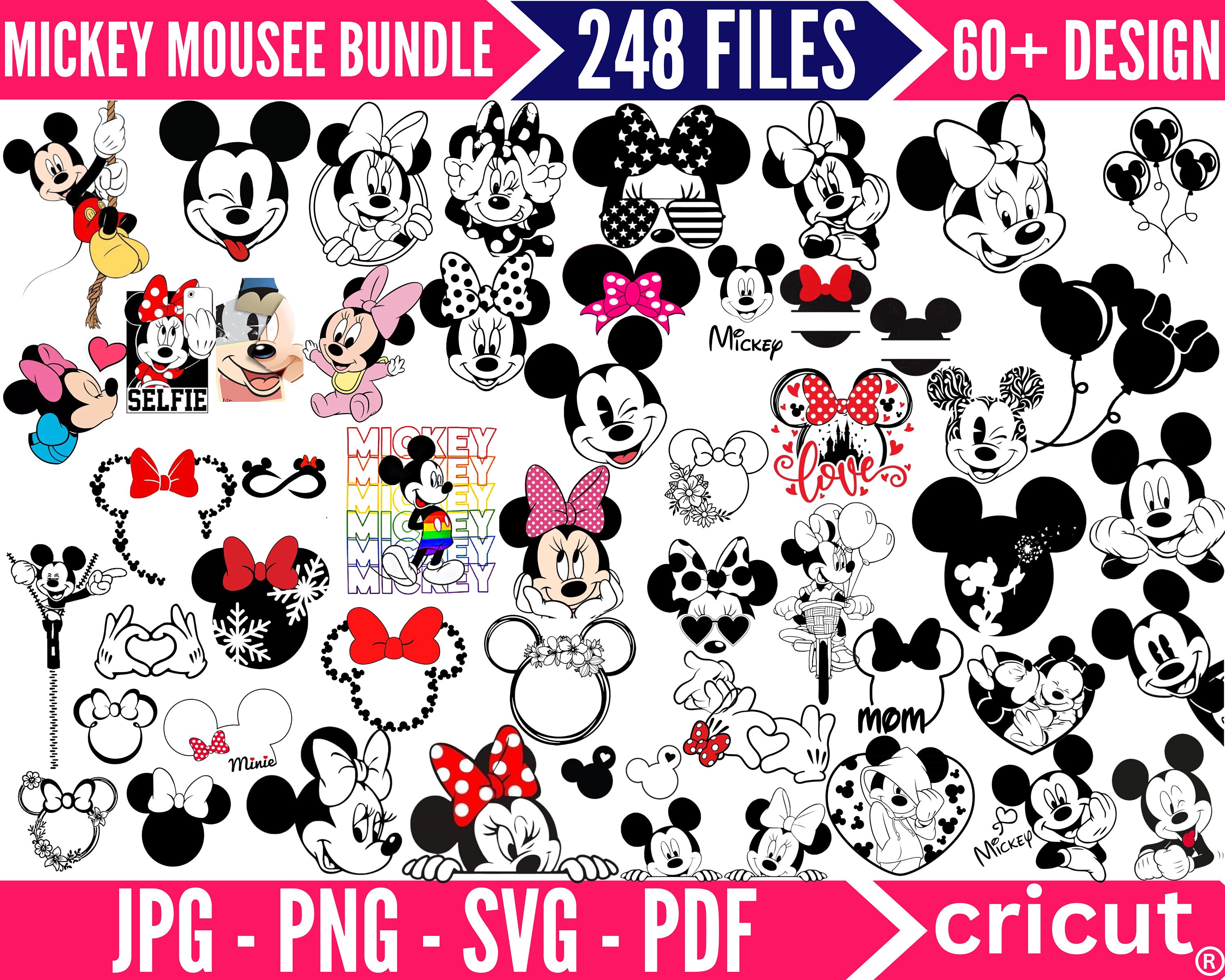 63mickey Svg Bundle, Mickey Outline Svg Bundle, Png, Silhouette, Mickey ...