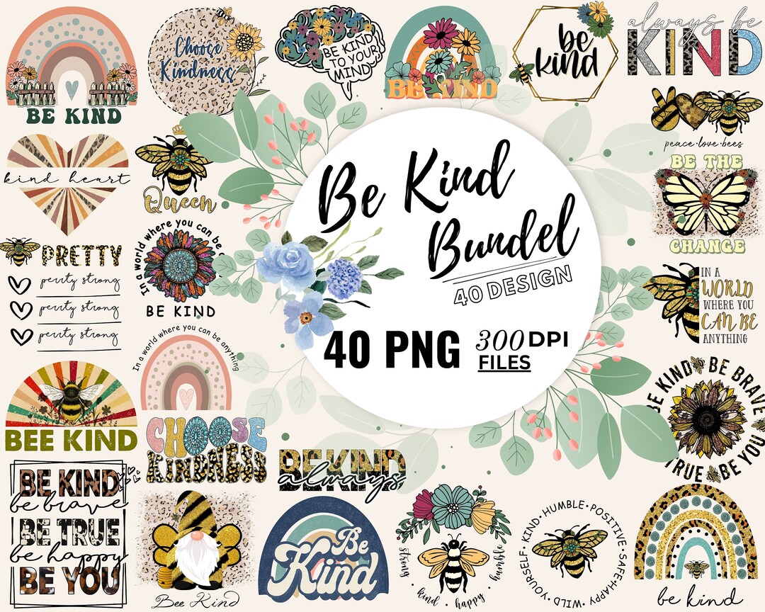 Retro Be Kind PNG Bundle | Groovy Boho Designs (digital Download) - Etsy