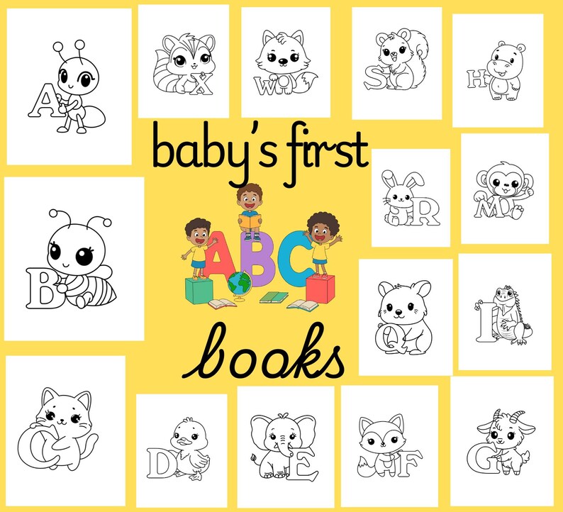Alphabet Coloring Pages, Baby's First ABC Book (png, Jpg, Svg Digital ...