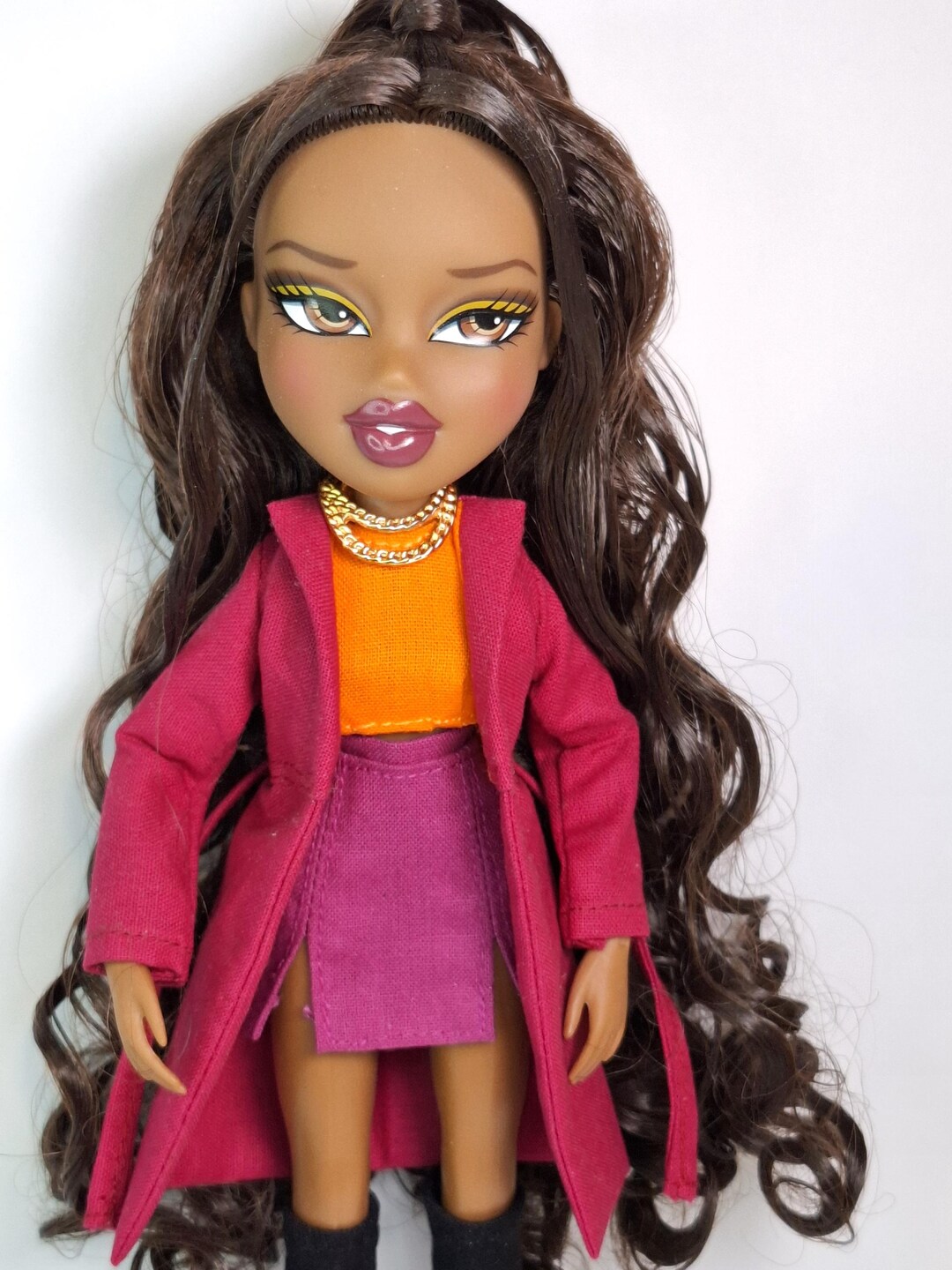 Bratz Maroon, Purple, and Orange 3 Piece Outfit. Maroon Trench Coat ...