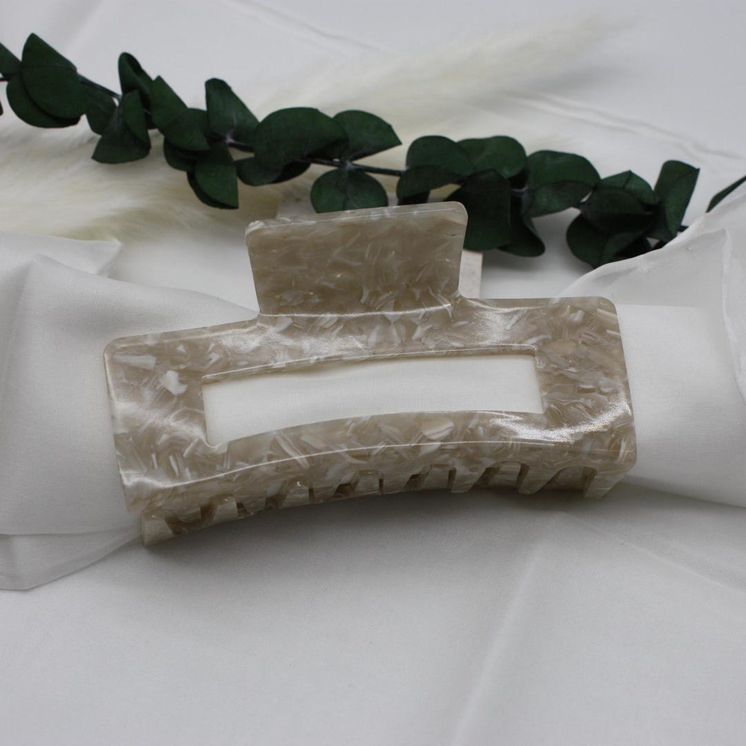 Large Beige Marble Hair Claw Clip – Acrylic Rectangle Hair Clip for ...