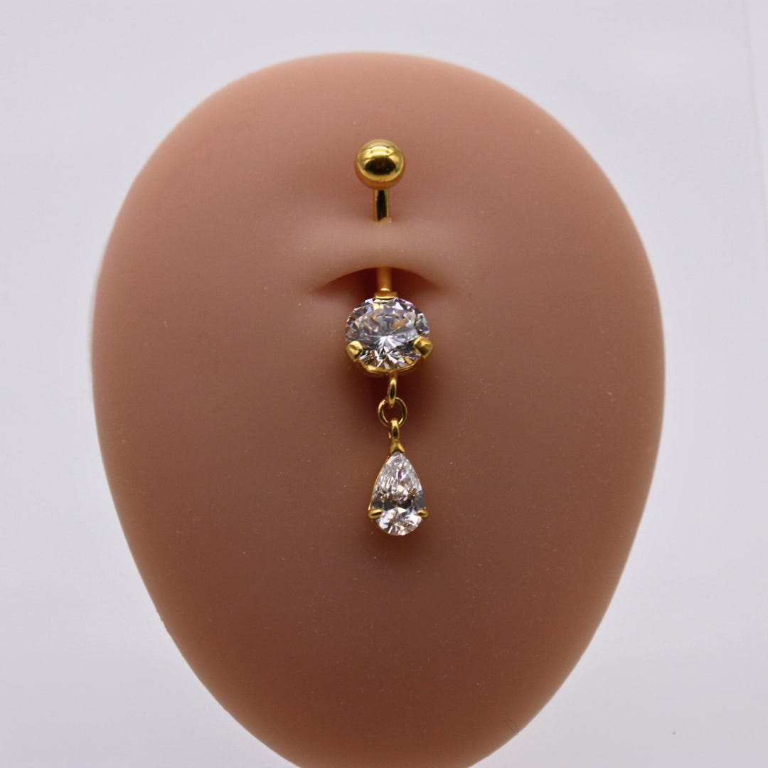 Elegant Belly Button Piercing With Gold-colored Drop Pendant Sparkling ...