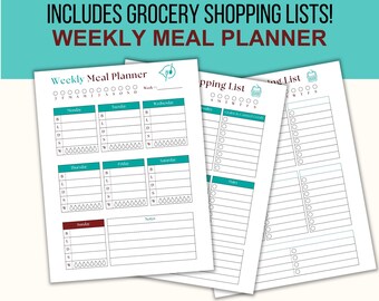 Weekly Meal Plan, Printable Family Grocery List, Fillable Healthy Daily ...