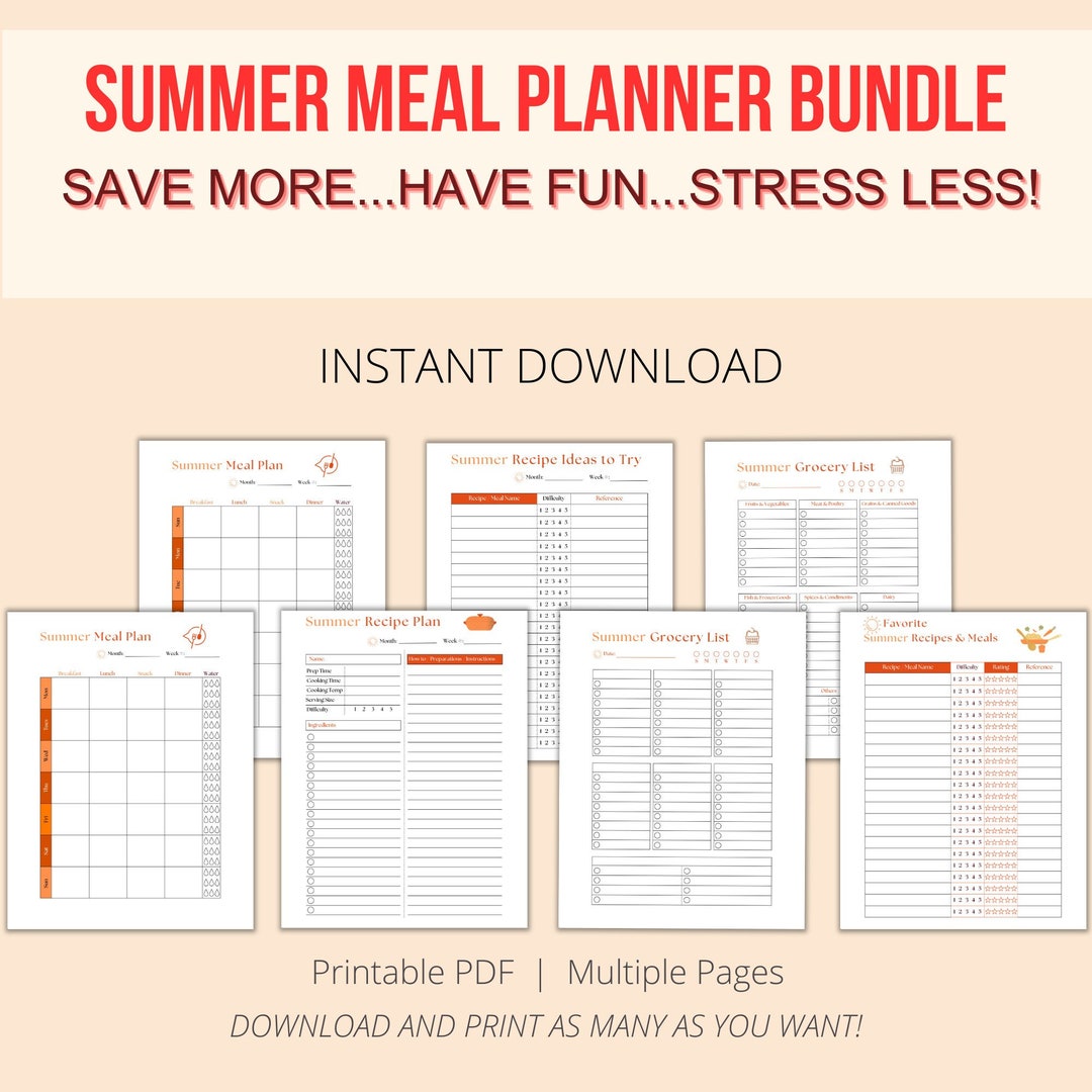 Summer Weekly Meal Planner With Grocery List Printable, Summer Menu ...