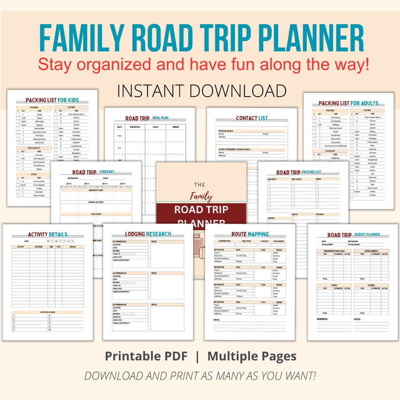 Family Road Trip Planner, Vacation Planner, Travel Planner Printable ...
