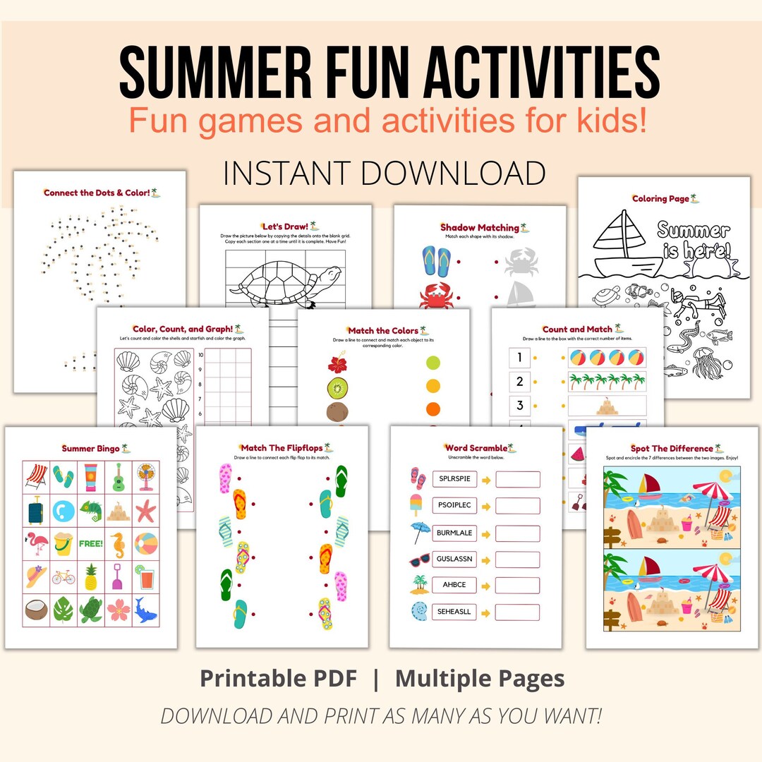 Summer Fun Activities for Kids, Summer Activity Printables, Kids ...