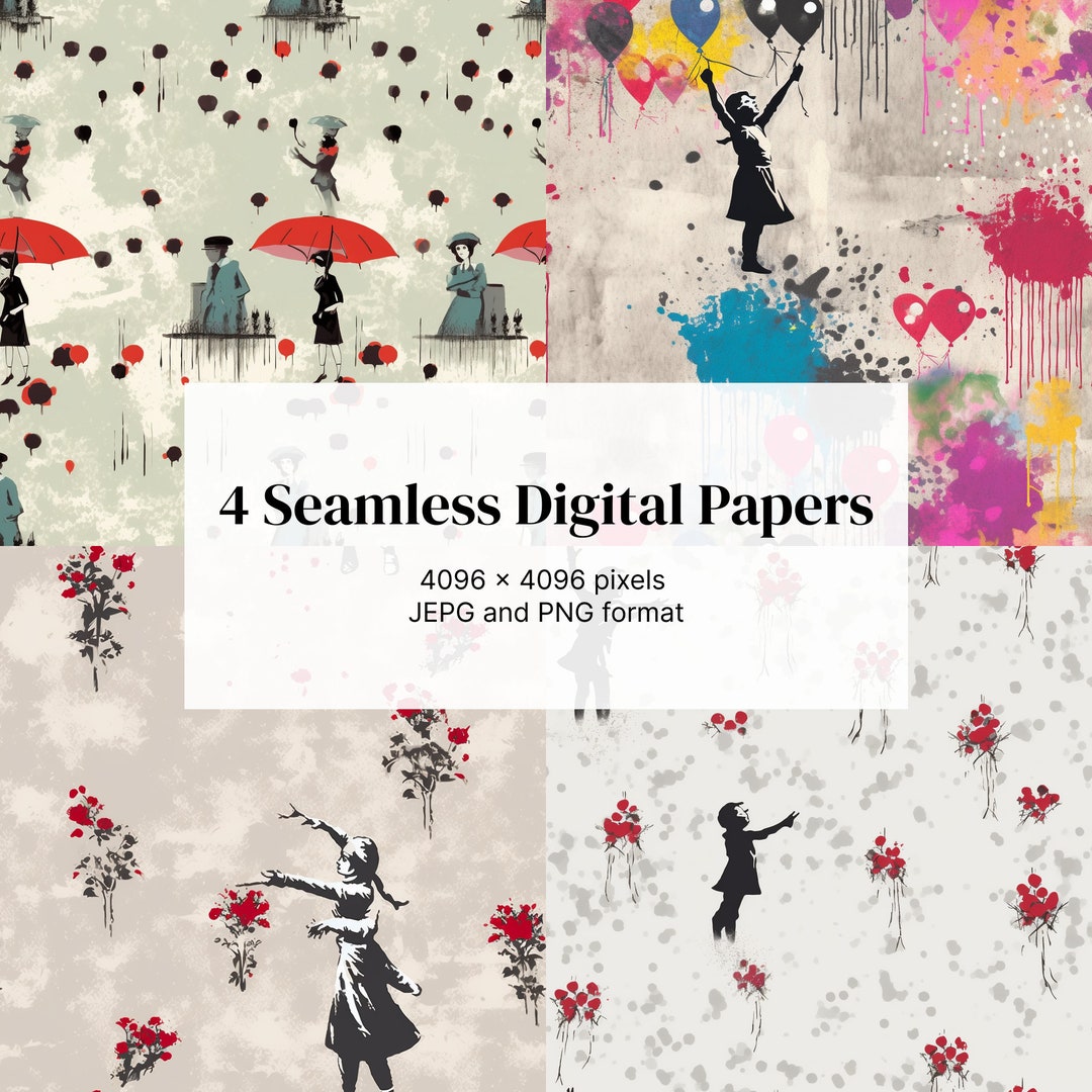 Graffiti Digital Paper, Street Art Background, Girl and Umbrella and ...