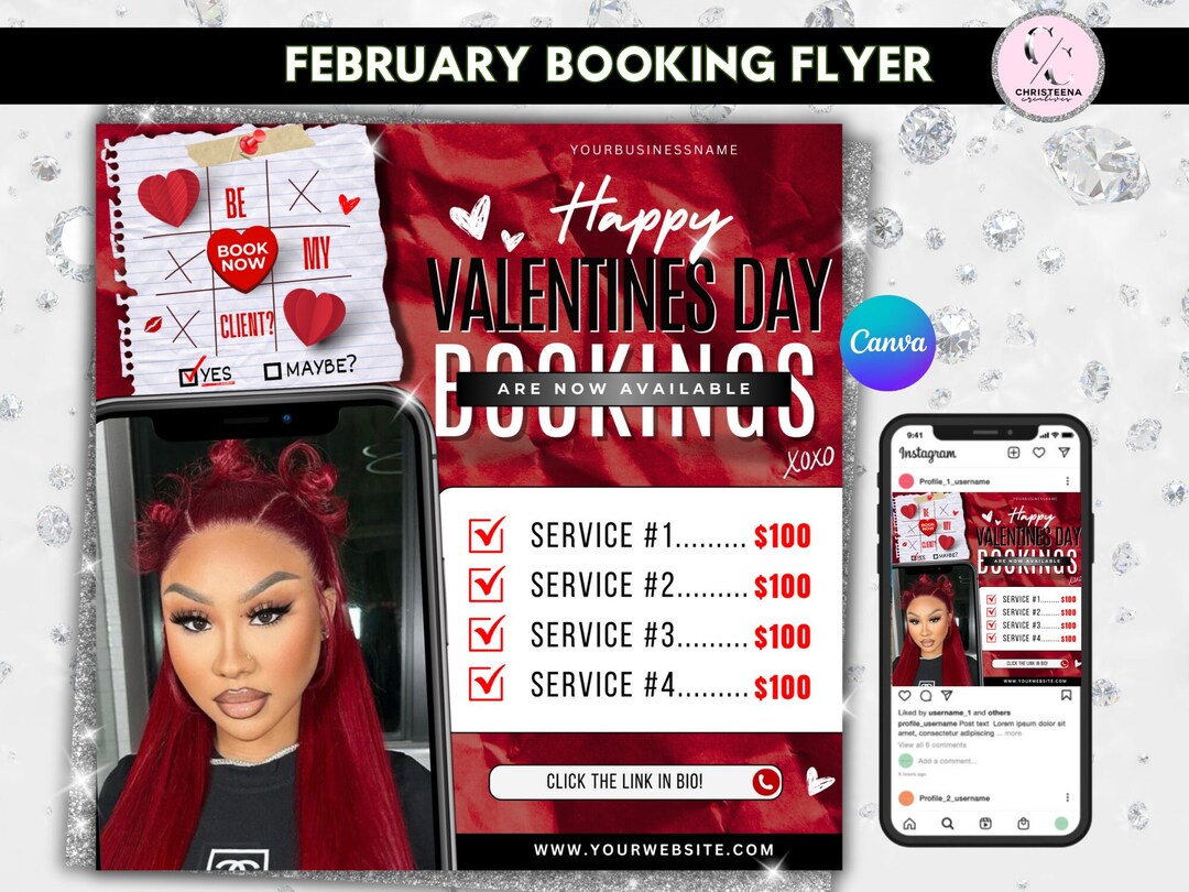 February Booking Flyer, Valentines Day Hair Flyer, Valentines Day Flyer ...