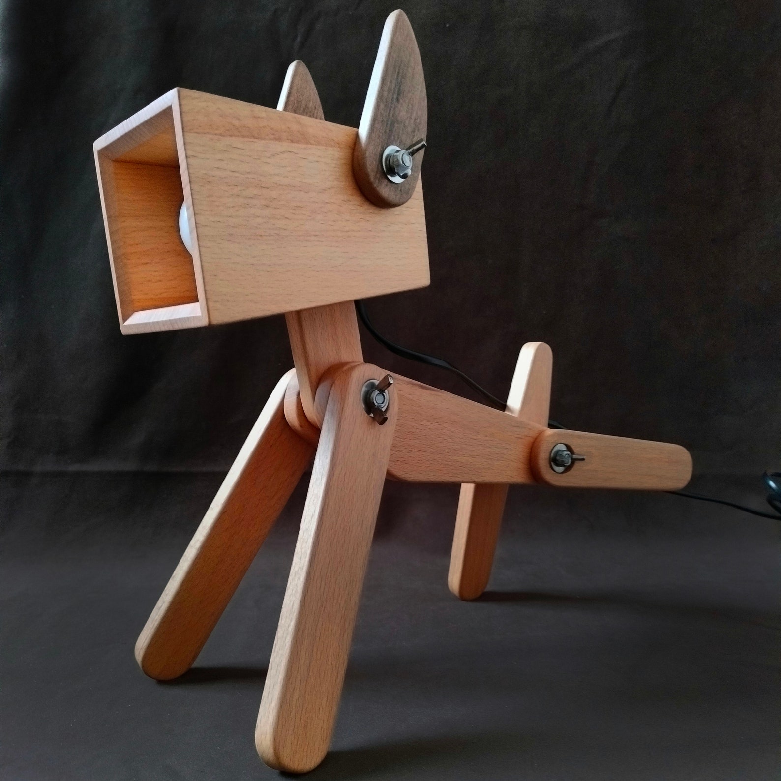 Handmade Beech Wood Dog Lamp: Adjustable Desk Light - Etsy