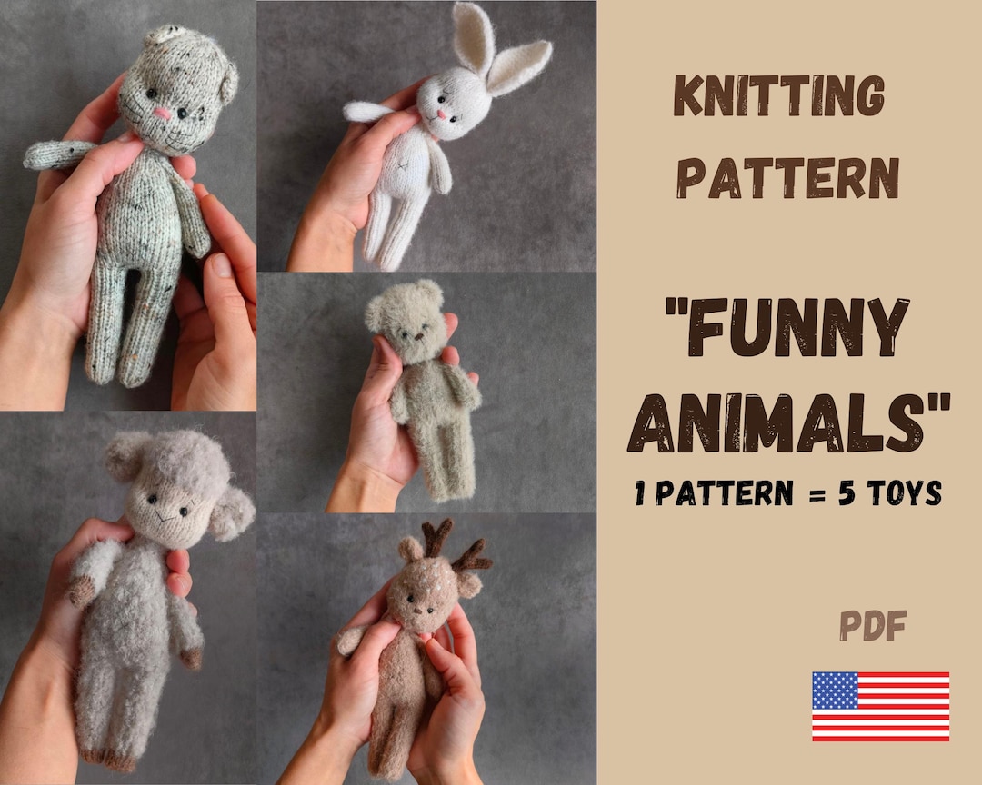 Knitted Animal Toys Pattern: Bunny, Kitty, Bear, Sheep, Reindeer (PDF ...