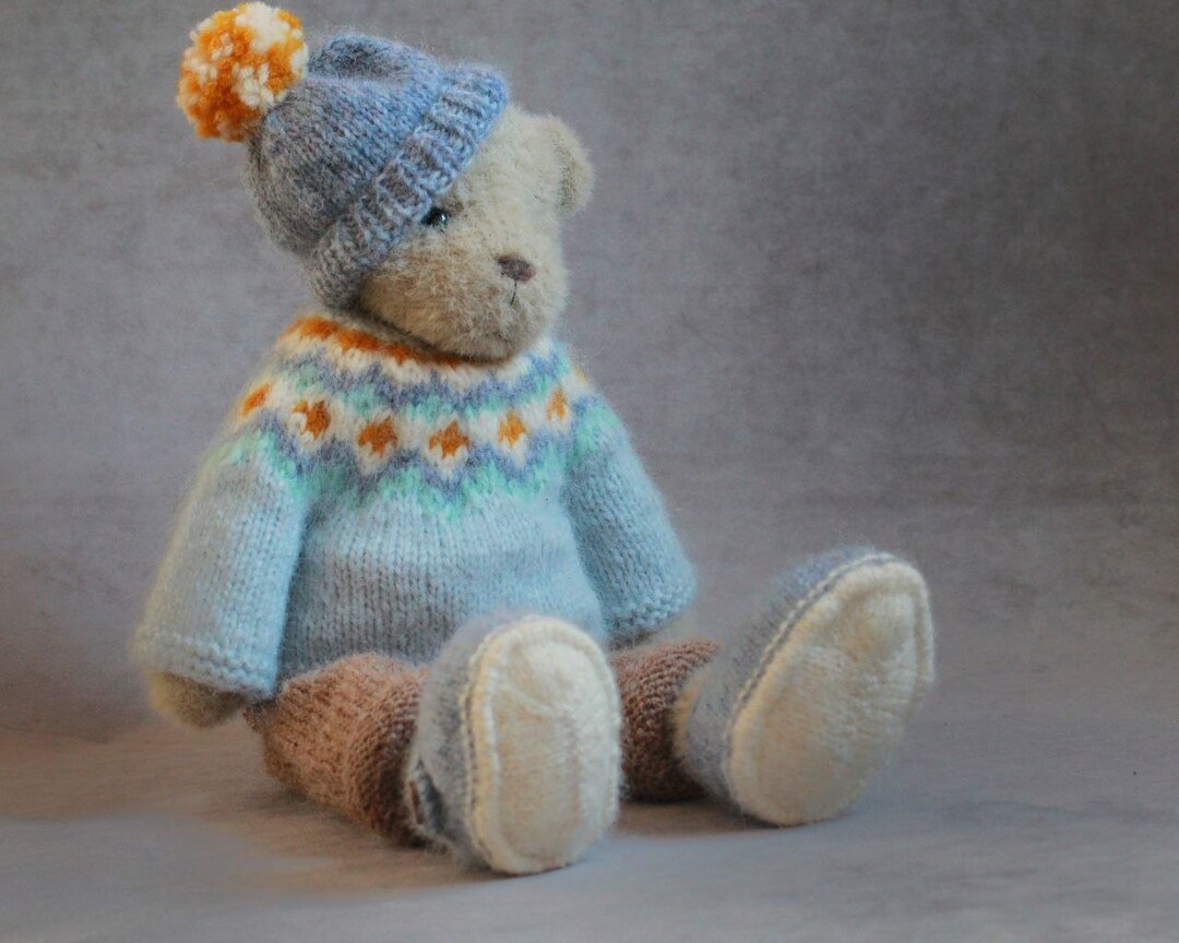 Stuffed Handmade Knitted Teddy Bear in Clothes, Finished Animal Toy ...