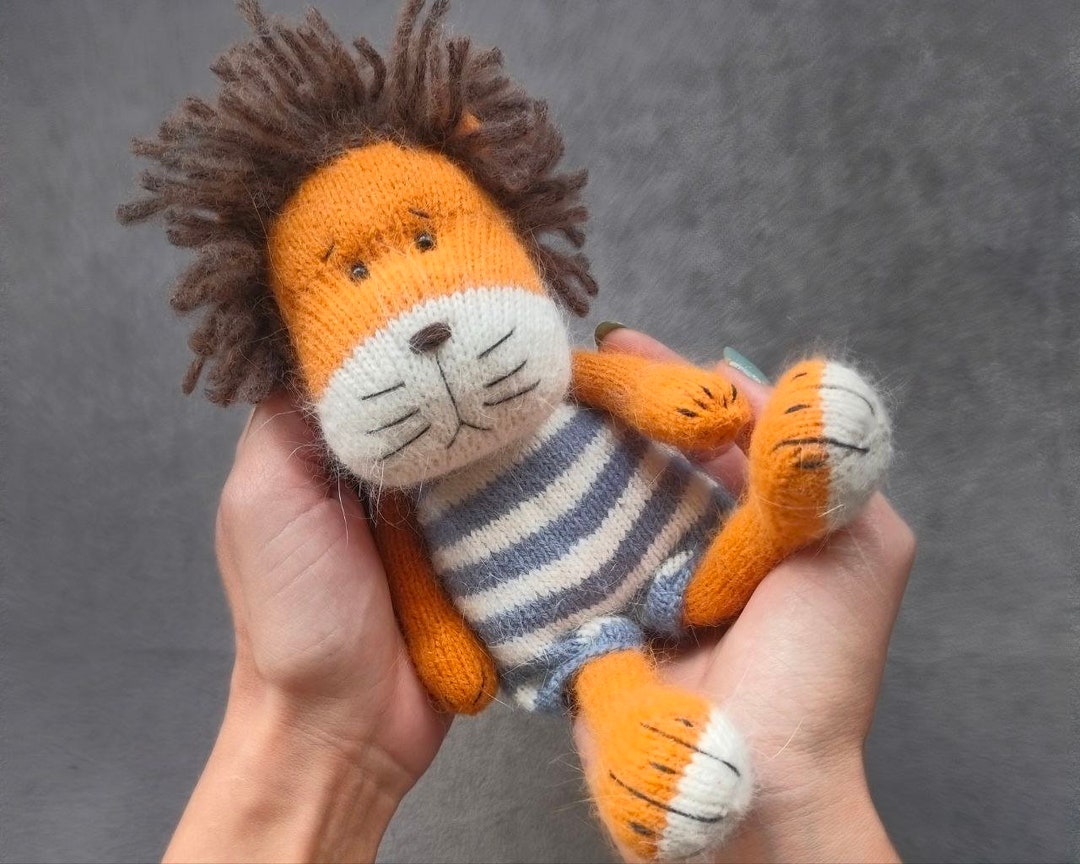 Knitted Lion Stuffed Animal: Handmade Angora Wool Toy - Etsy