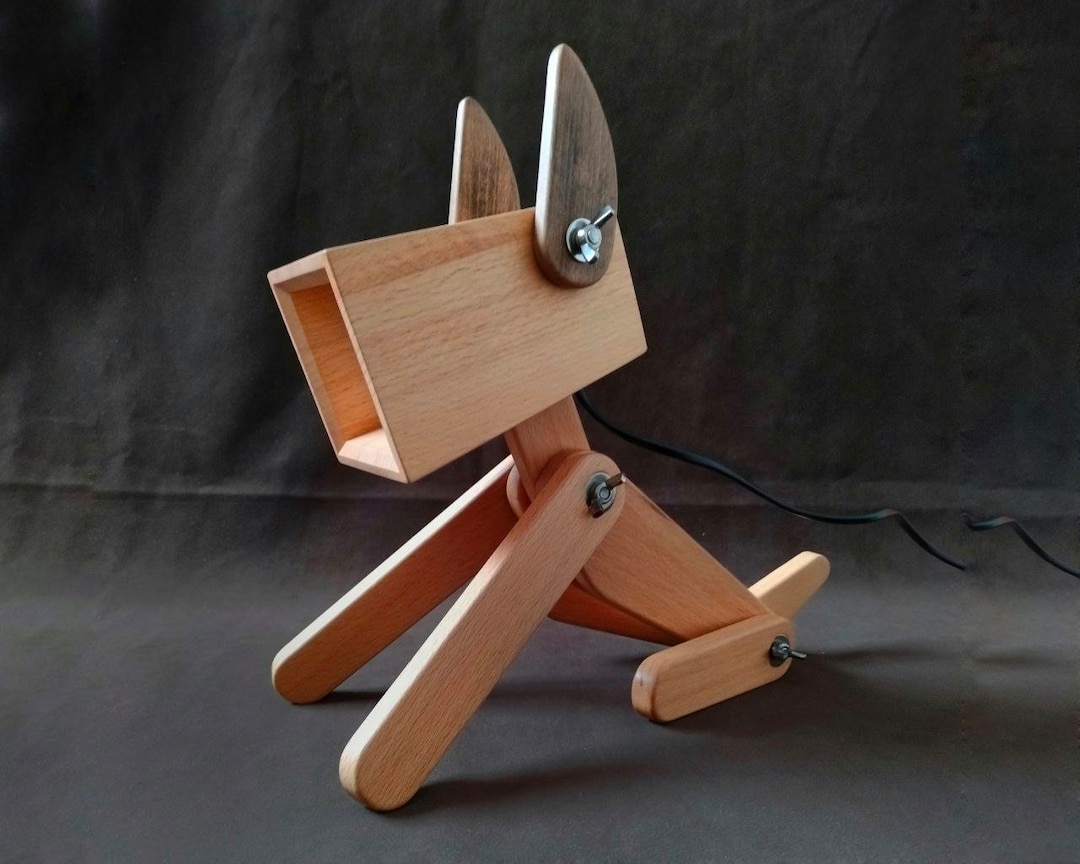 Handmade Beech Wood Dog Lamp: Adjustable Desk Light - Etsy