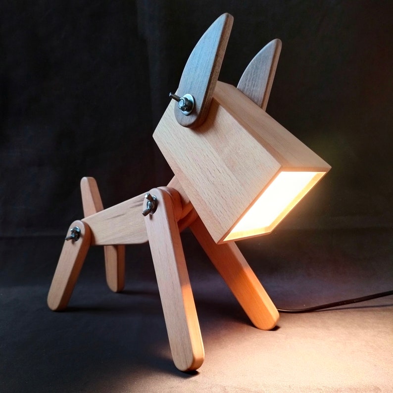 Handmade Beech Wood Dog Lamp: Adjustable Desk Light - Etsy