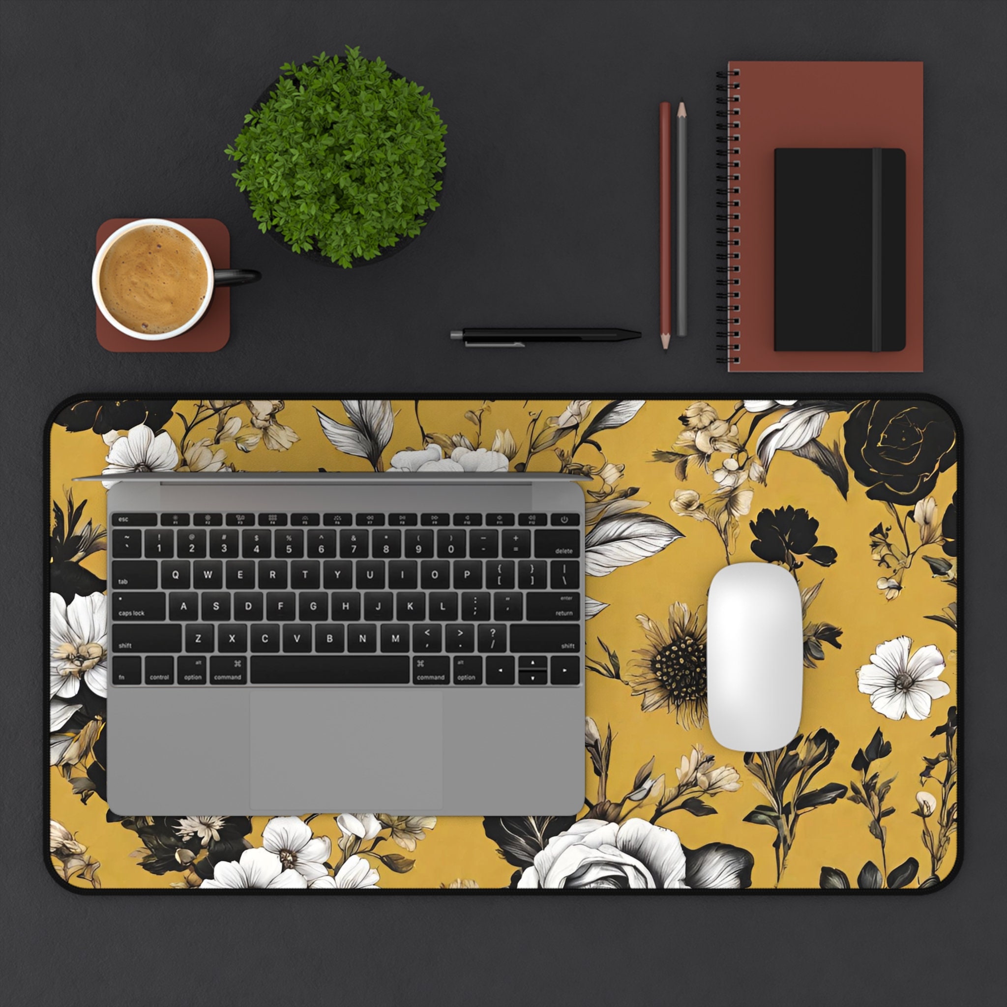 Mustard Yellow Floral Desk Mat - Etsy