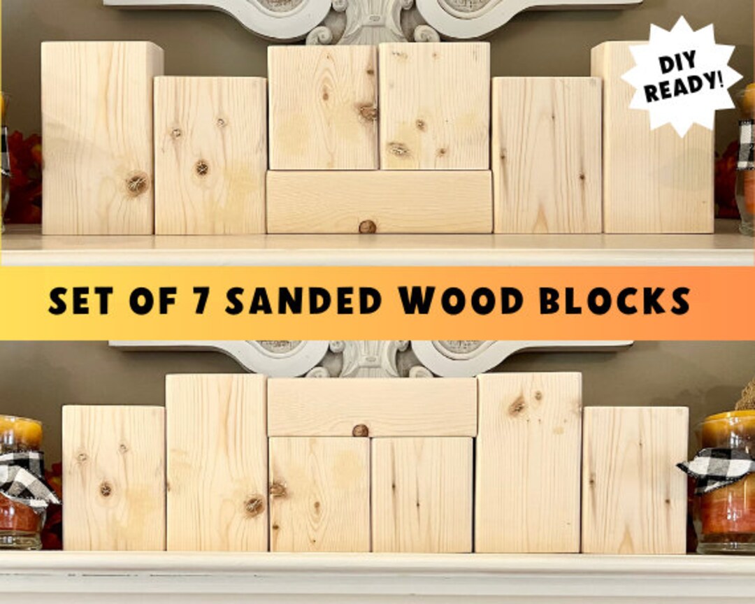 Set of 7 Sanded Wood Blocks DIY Woodworking Mantle Decor Kit - Etsy