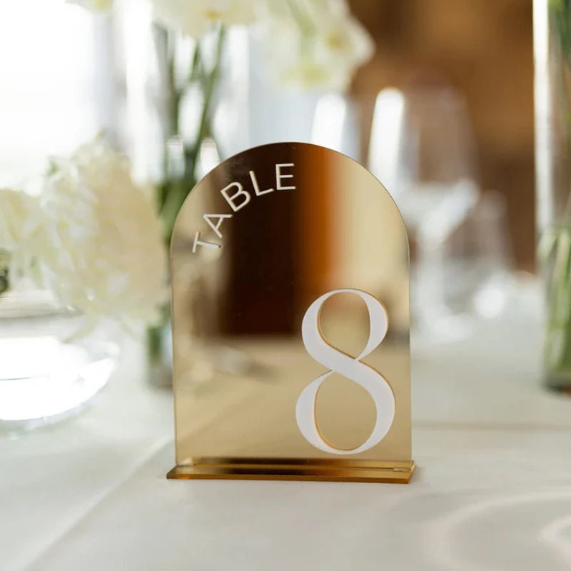 Arched Mirrored Gold Table Numbers Choose Script or Numeral Numbers - Etsy