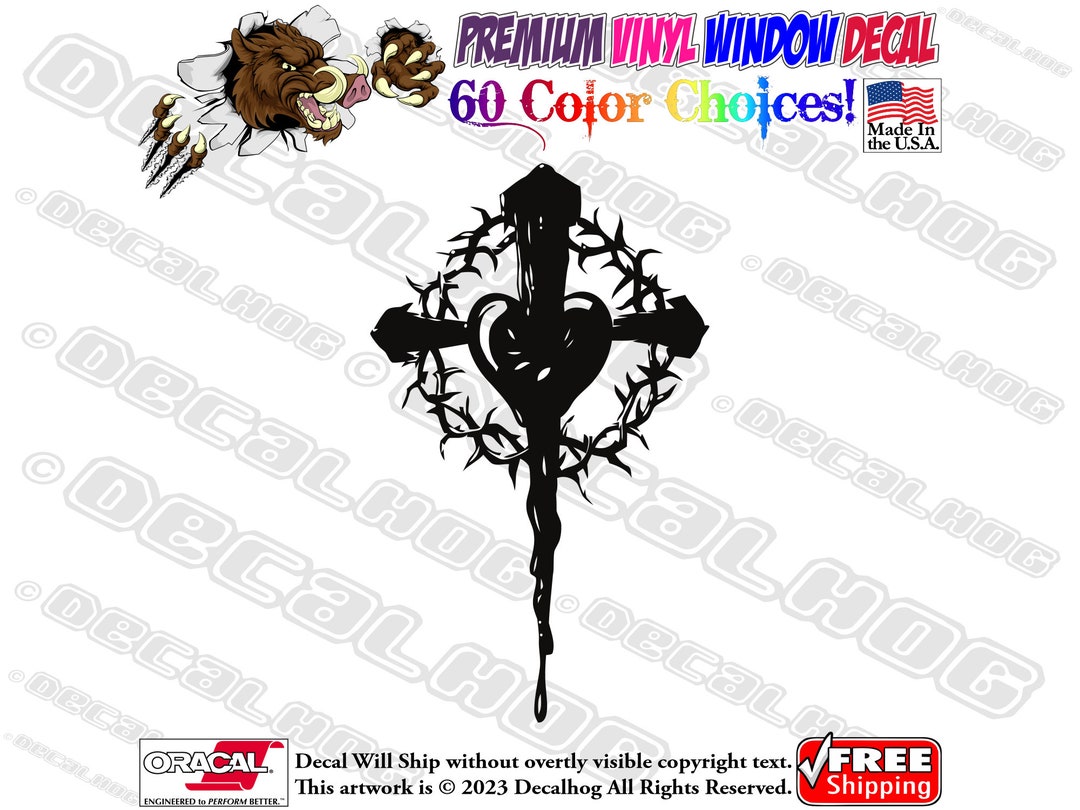 Holy Cross Crown of Thorns Sacred Heart Crucifix Vinyl Decal Car Truck ...
