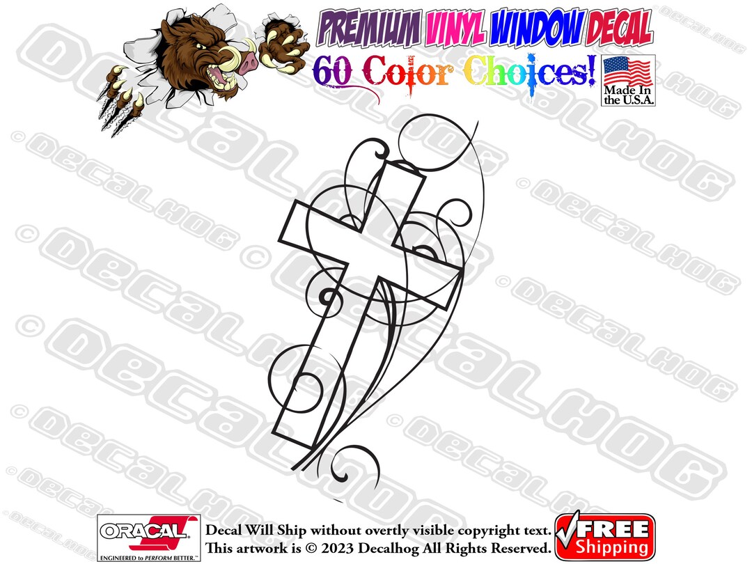 Pretty Cross Design Holy Swirls Vinyl Decal Car Truck Laptop Wall ...